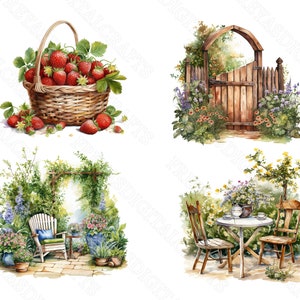Summer Garden Clipart-watercolor Garden-summer-spring-seasonal Clipart ...