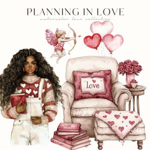Valentines Clipart, Watercolor Planner Stickers, Bookish Valentine ...