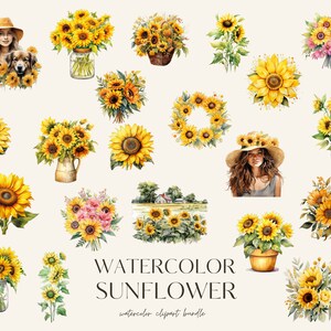 Sunflowers Watercolor Clipart, Fall Sunflower Floral Bouquets in PNG ...