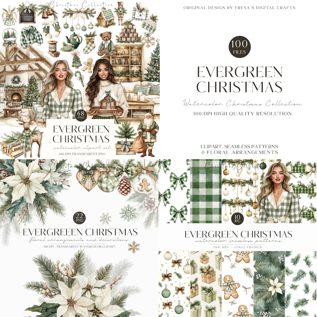 Watercolor Neutral Christmas Clipart Set, Rustic Christmas Graphics ...