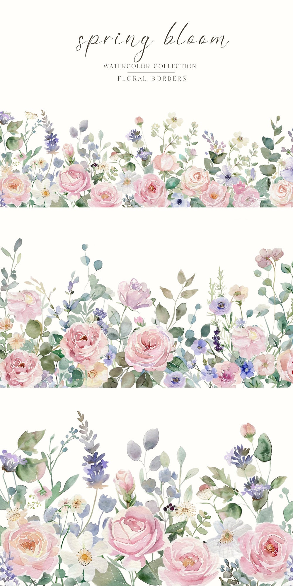 Floral Borders Clipart Set-watercolor Spring Floral Clipart-premade ...