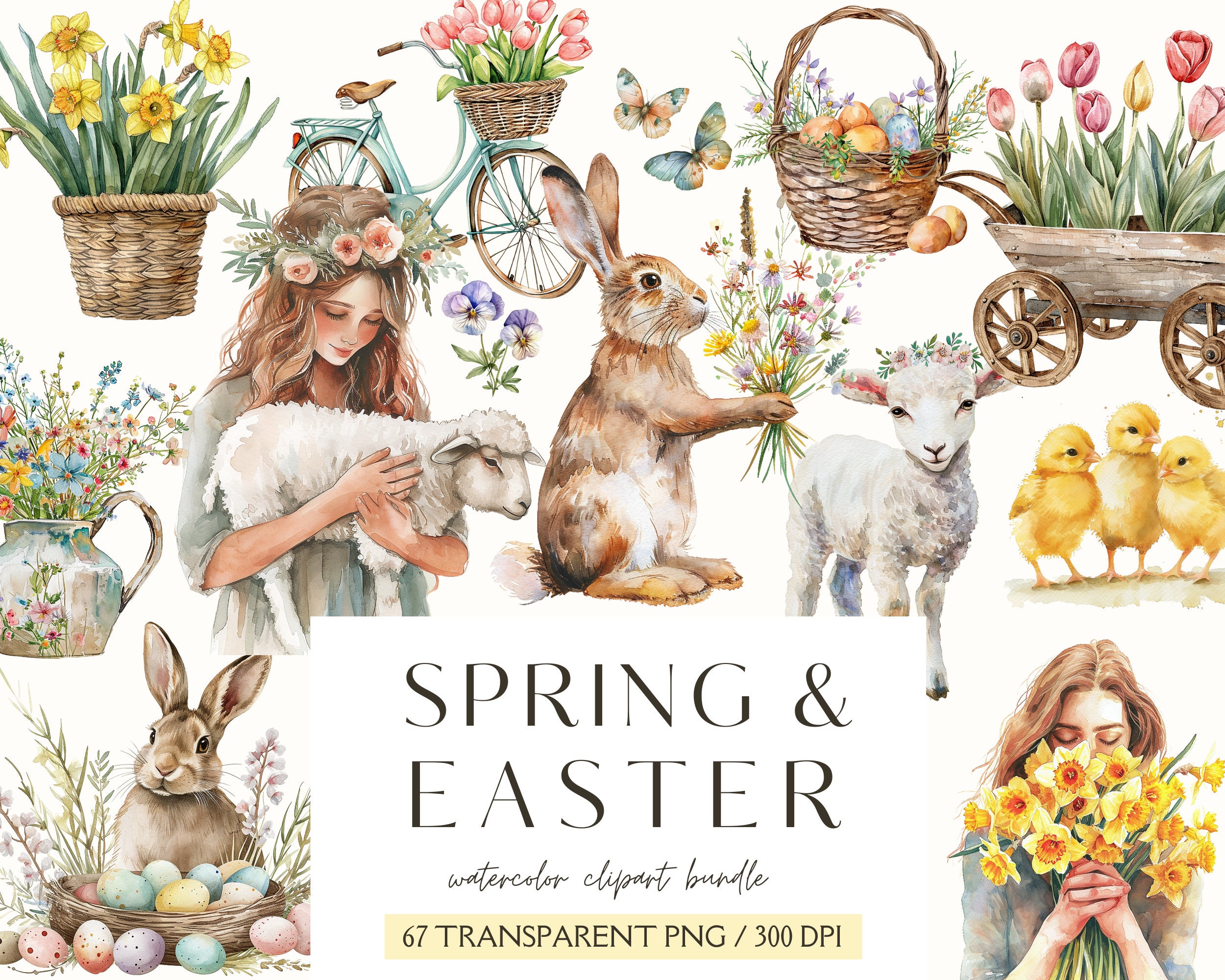 Watercolor Spring Easter Clipart-floral Clipart-easter Graphics-easter ...