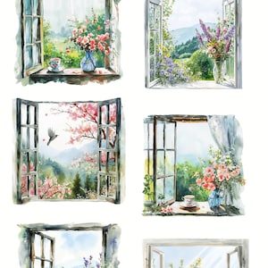 Spring Window View Clipart Bundle, Watercolor Spring, PNG Design Spring ...