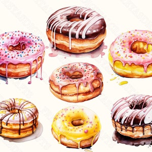 48 Watercolor Donuts Art, Donuts Clipart, Dessert Clipart Bundle, Sweet ...