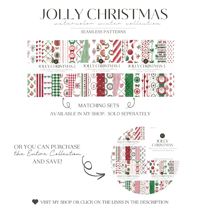 Watercolor Christmas Digital Paper Set: Preppy Plaid Stripes & Bows ...