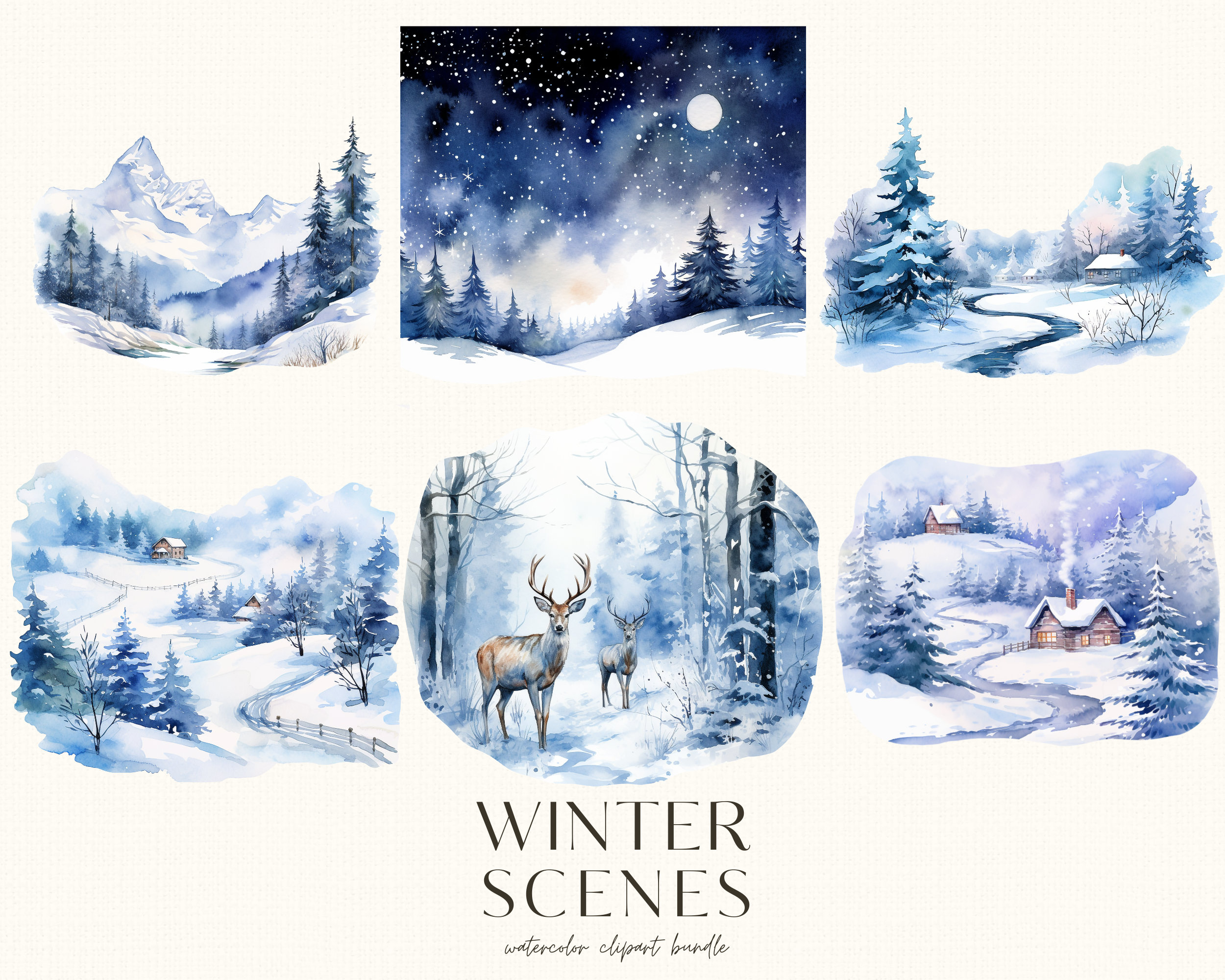 Winter Scenes Clipart-watercolor Winter Woodland Clipart-winter Forest ...