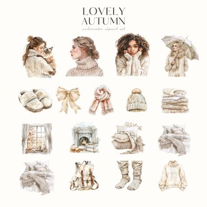 Cozy Autumn Clipart, Fall PNG Graphics, Watercolor Neutral Illustration ...