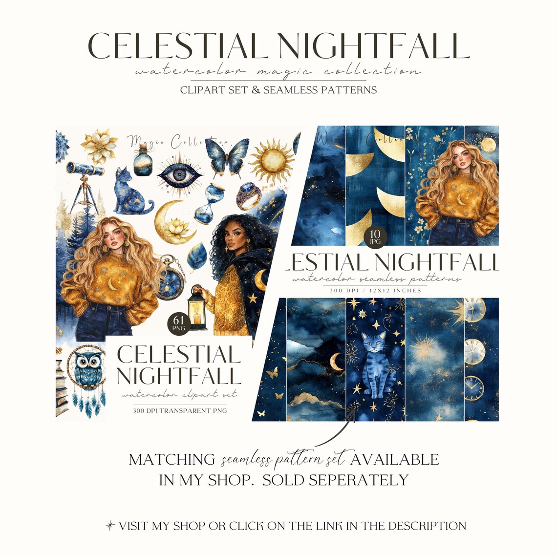 Celestial Magic Clip Art, Watercolor Mystical Clipart, Sun, Star, Moon ...