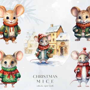 Christmas Mice Clipart, Watercolor Christmas Mouse, Winter Clipart ...
