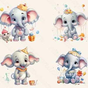 17 Watercolor Celebration Elephant, Baby Elephant Clipart, Birthday ...
