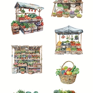 Farmer's Market Clipart- Watwercolor Market-healthy Living-veggie-junk ...