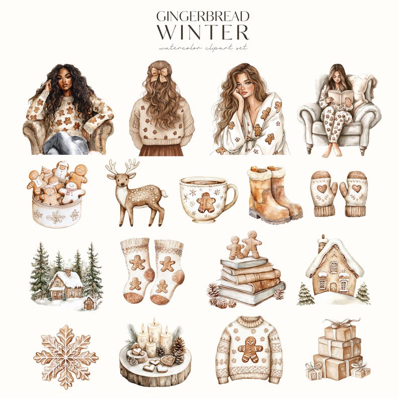 Cozy Winter Clipart, Gingerbread, Watercolor Christmas Cuteness Png ...