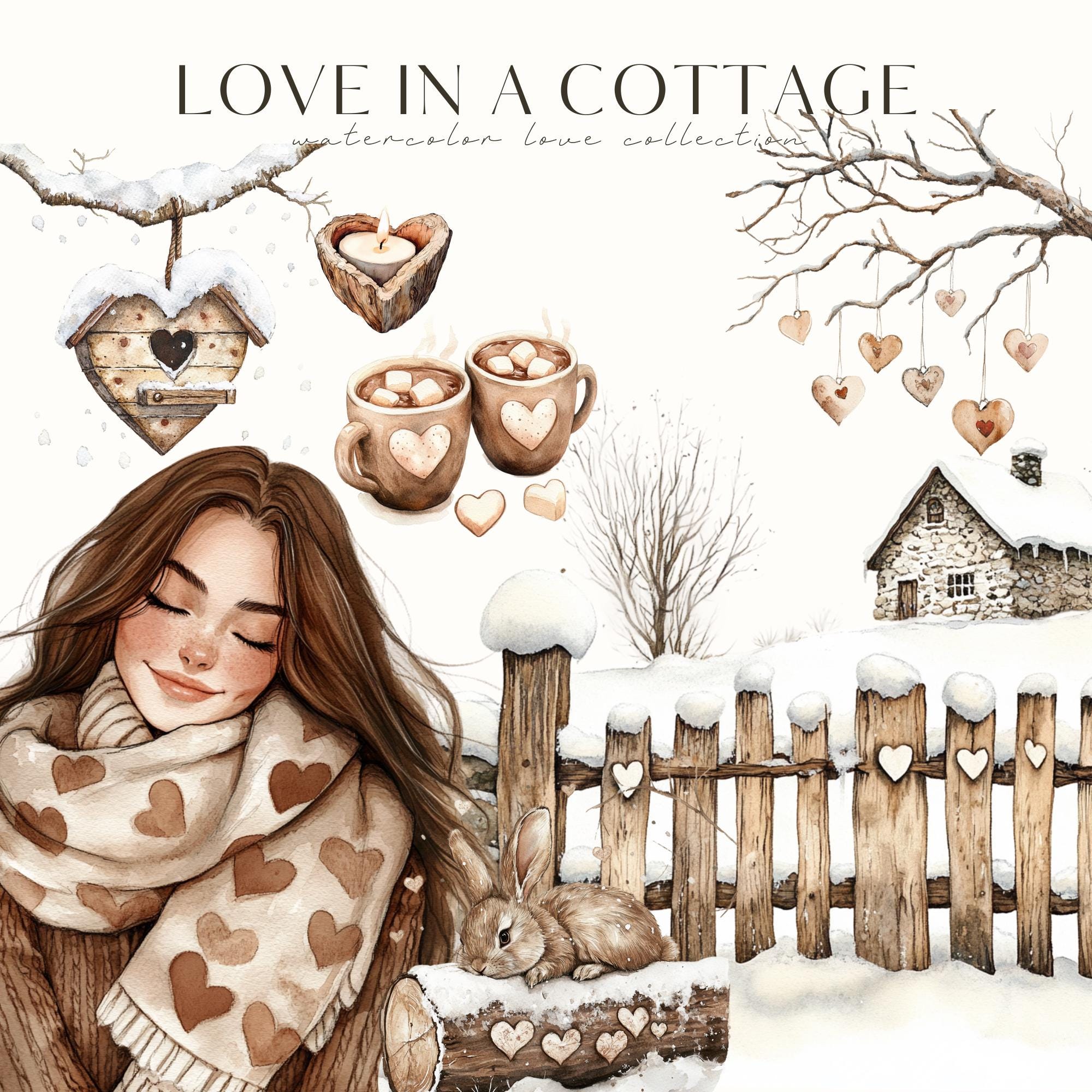 Valentines Day Clipart, Watercolor Love Clipart, Romantic Cottage Love ...