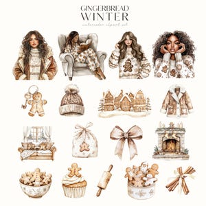 Cozy Winter Clipart, Gingerbread, Watercolor Christmas Cuteness Png ...