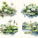 12 Watercolor Lily Pond Clipart - Springtime Cute Lily Pad and Frog ...