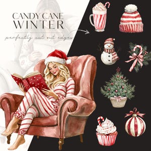 Cozy Winter Candy Cane Clipart, Watercolor Neutral Christmas Graphics ...