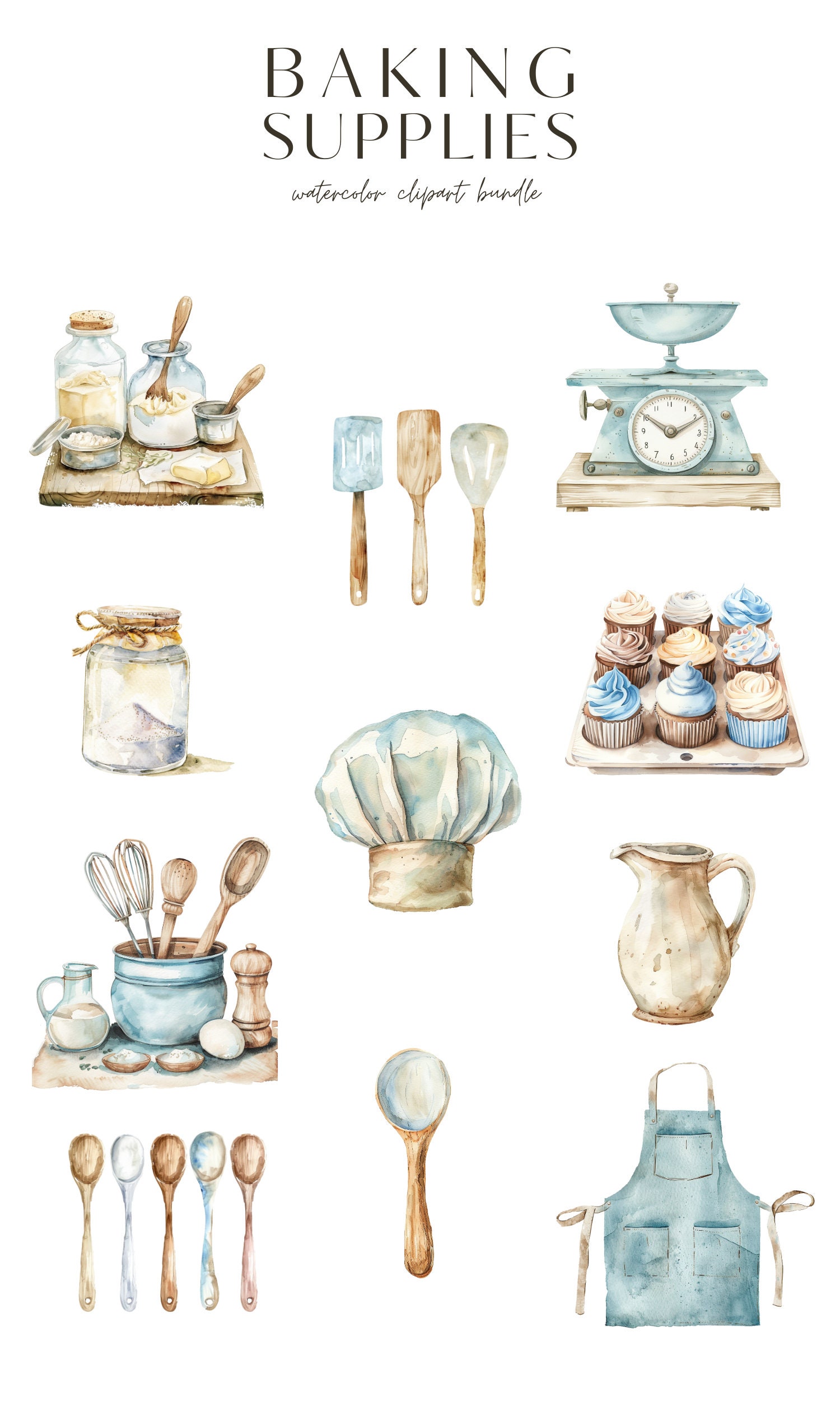 Baking Supplies Clipart, Watercolor Baking PNG Bundle, Bakery, Logo ...