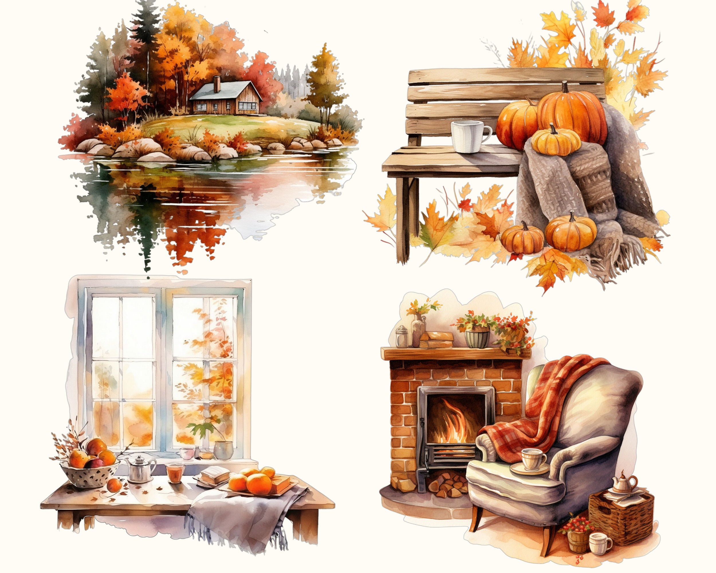 Autumn Scenes-watercolor Fall Clipart Set-fall Clipart-fall ...