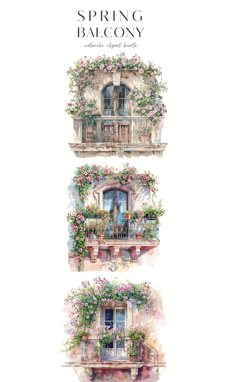 Watercolor Spring Balcony, Spring House, Spring Clipart, Spring PNG ...