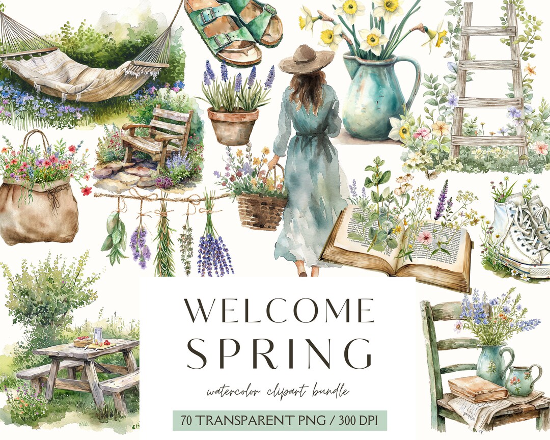 Watercolor Spring Clipart-easter Graphics-easter Bunny-cottagecore ...