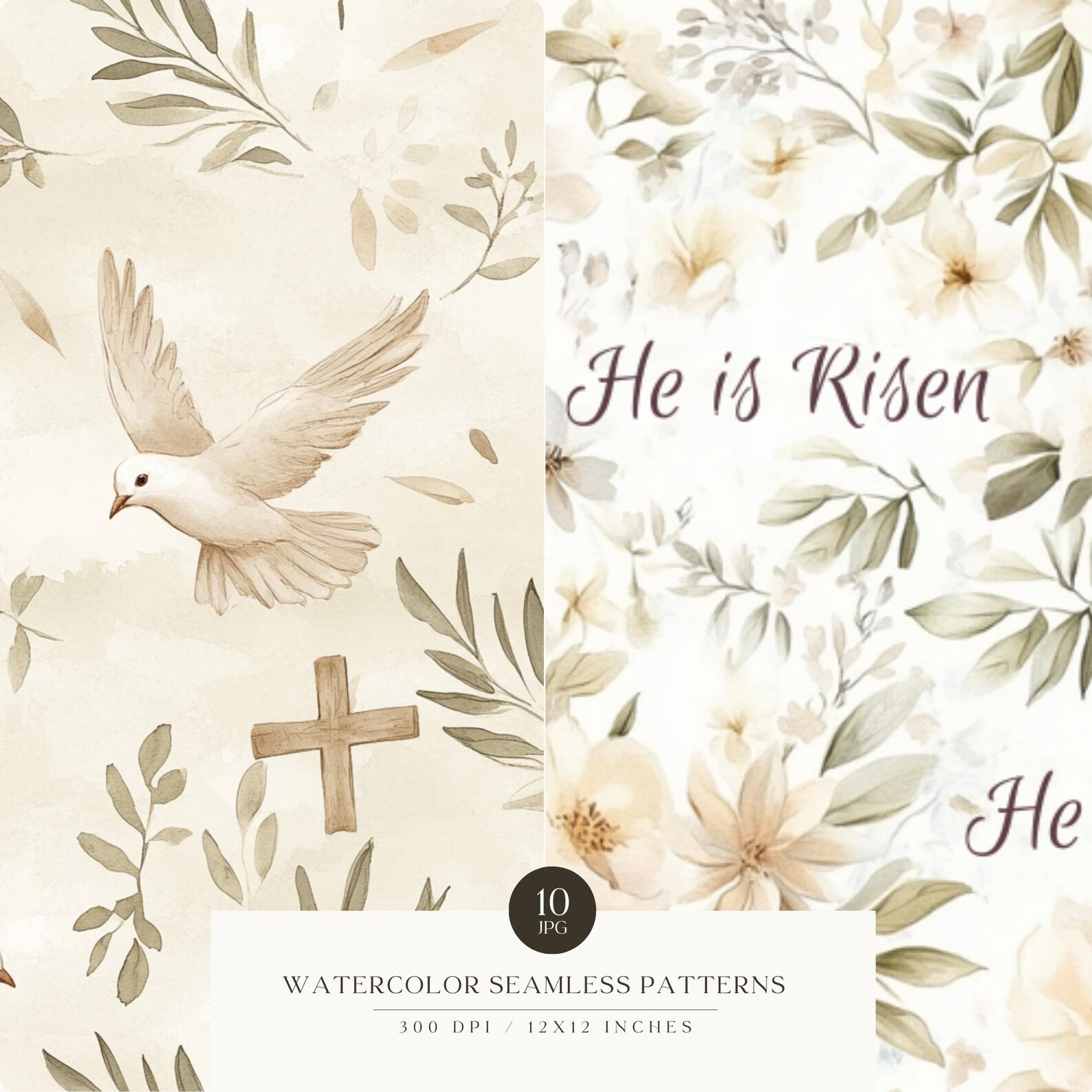 Religious Easter Seamless Pattern, Neutral Easter Background, Cross, He ...