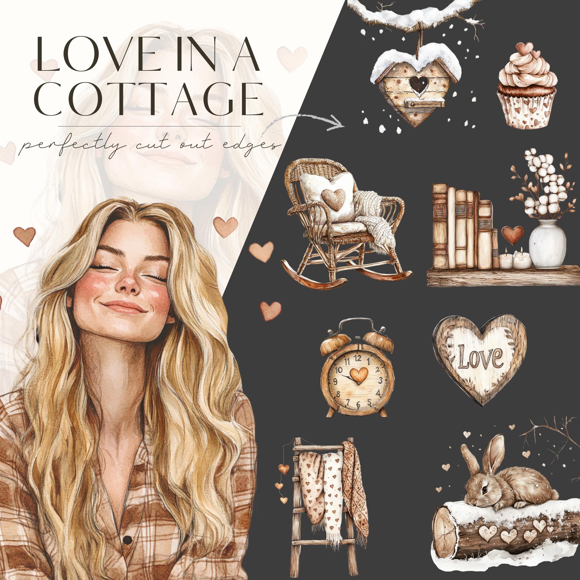 Valentines Day Clipart, Watercolor Love Clipart, Romantic Cottage Love ...