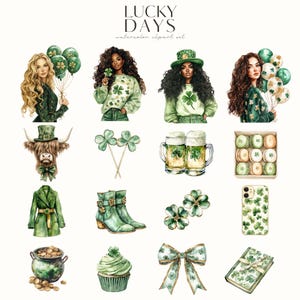 St Patricks Day Clipart, Watercolor Lucky Clover, Shamrock PNG ...