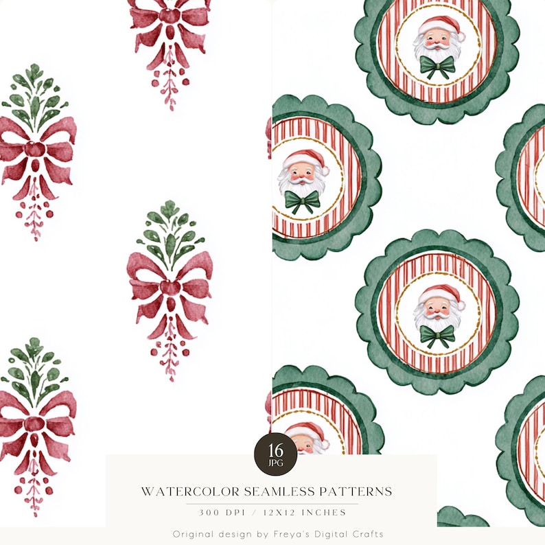 Watercolor Christmas Digital Paper Set: Preppy Plaid Stripes & Bows ...