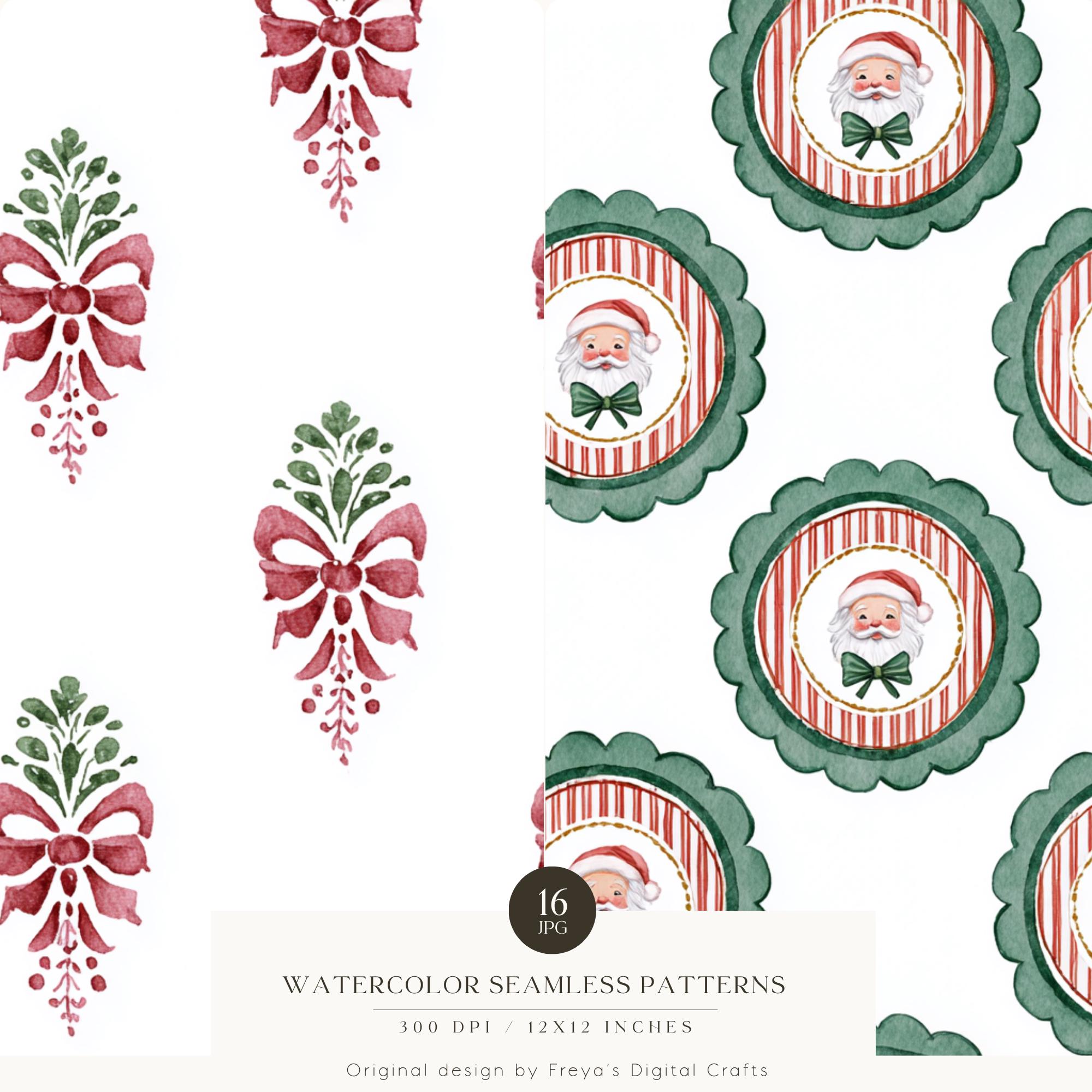Watercolor Christmas Digital Paper Set: Preppy Plaid Stripes & Bows ...
