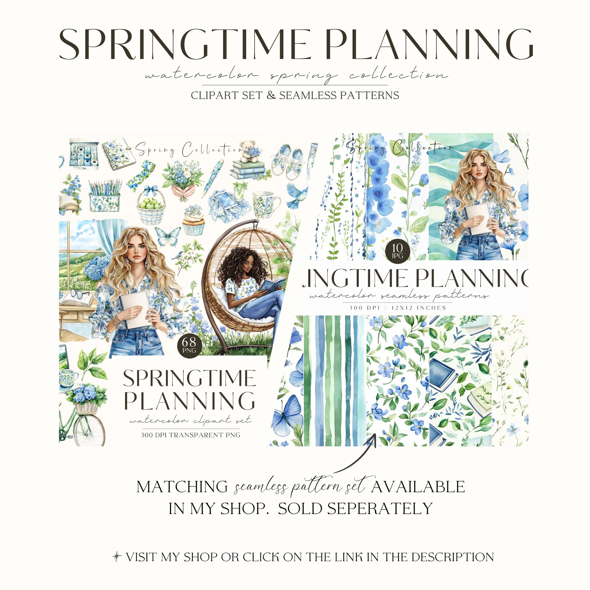 Springtime Clipart, Reading Clipart, Watercolor Spring Stickers, Spring ...