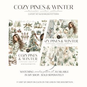 Cozy Winter Clipart, Pine PNG, Watercolor Neutral Christmas Graphics ...