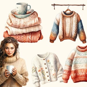 Autumn Sweaters-watercolor Cozy Autumn Clipart-sweater Clipart-books ...