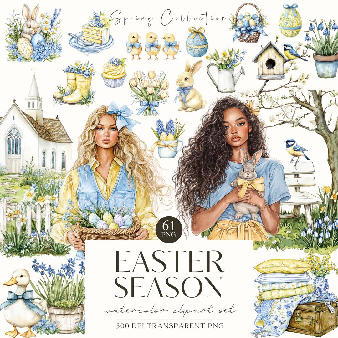 Easter Clipart, Watercolor Springtime, Easter Egg, Easter Bunny, Cute ...
