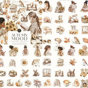 Cozy Autumn Large Bundle, Watercolor Neutral Fall Clipart, Seasonal PNG ...