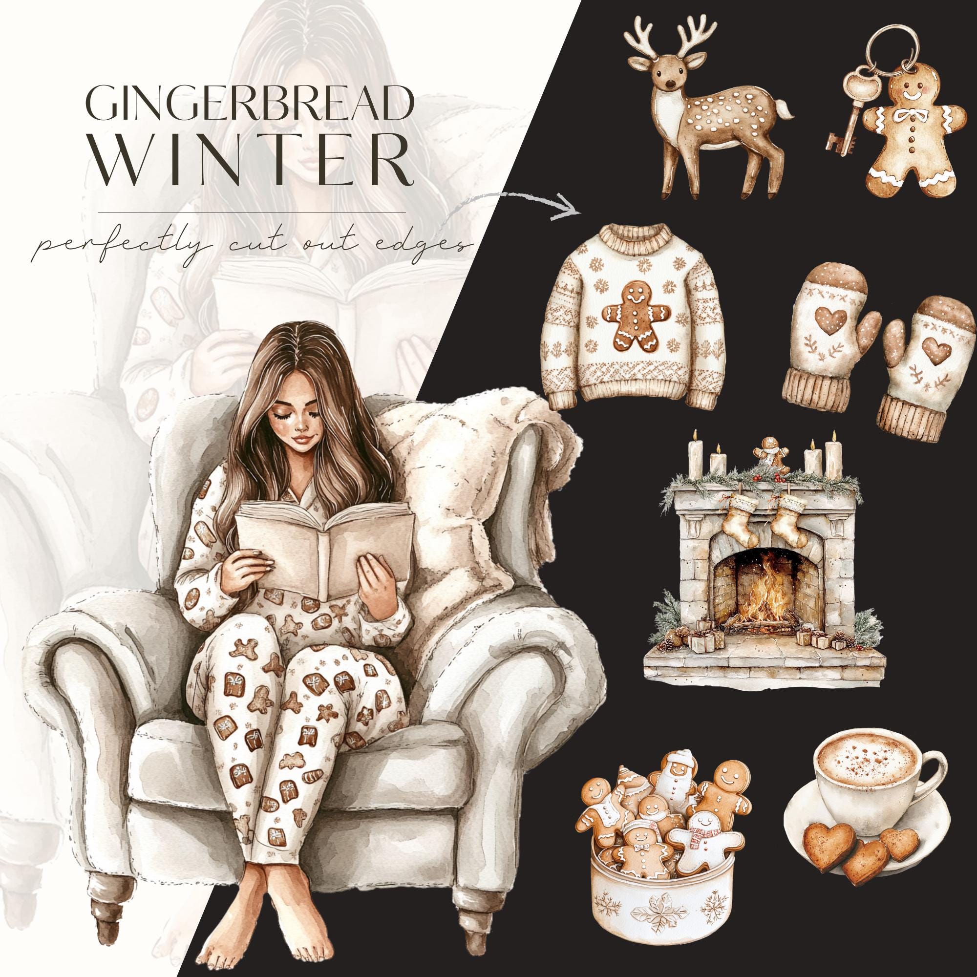 Cozy Winter Clipart, Gingerbread, Watercolor Christmas Cuteness Png ...