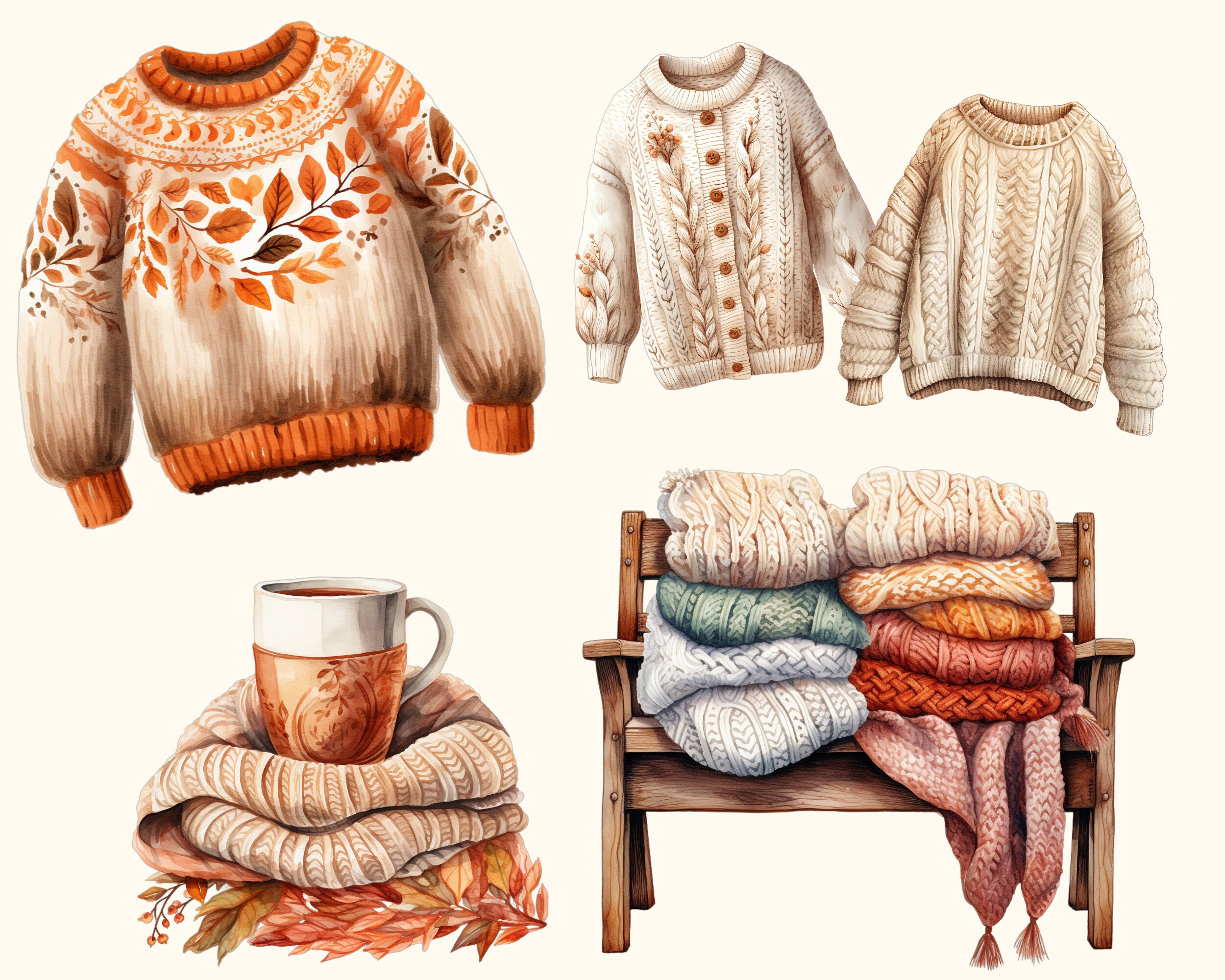 Autumn Sweaters-watercolor Cozy Autumn Clipart-sweater Clipart-books ...