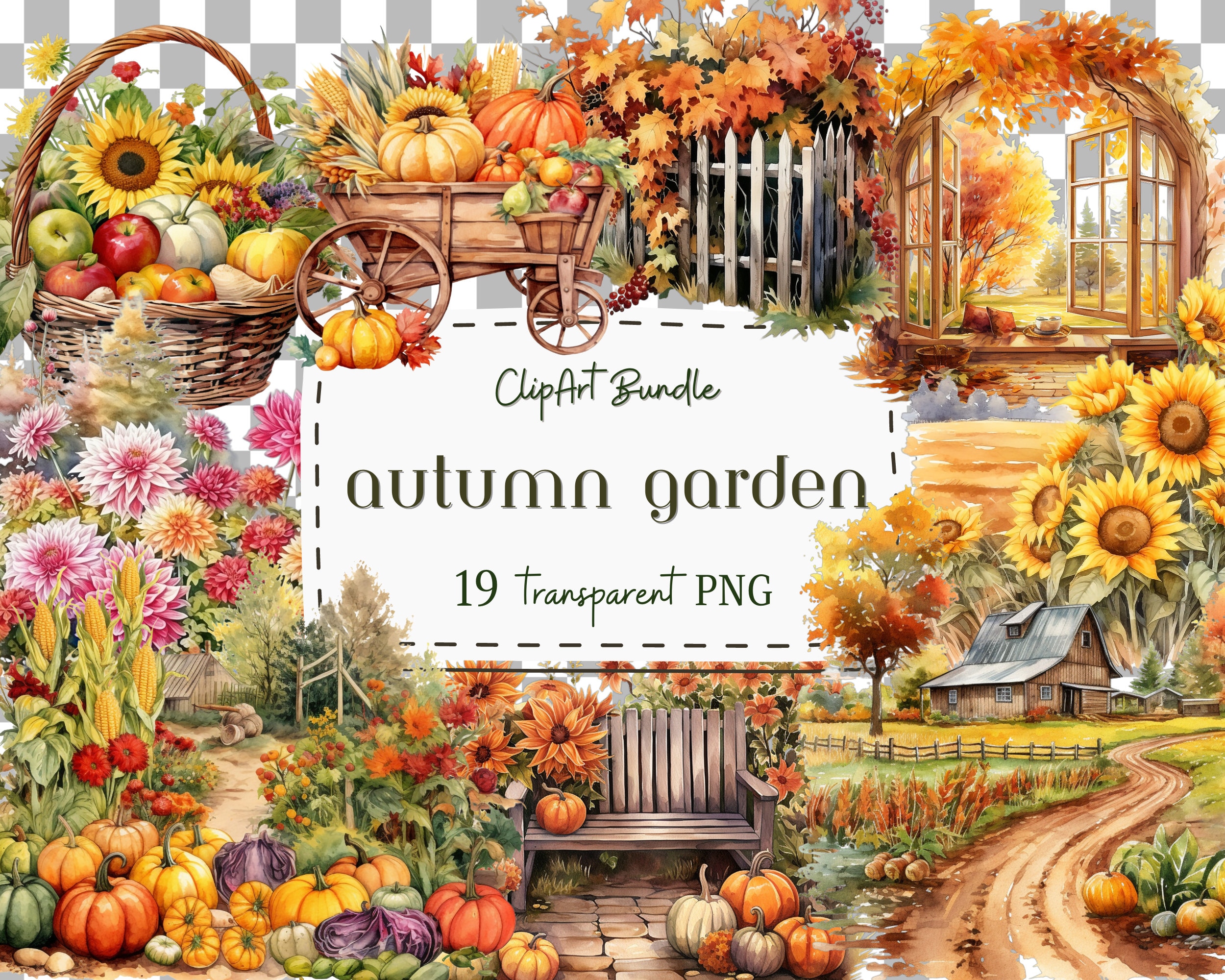 Autumn Garden PNG Clipart-watercolor Autumn Garden-card Making ...