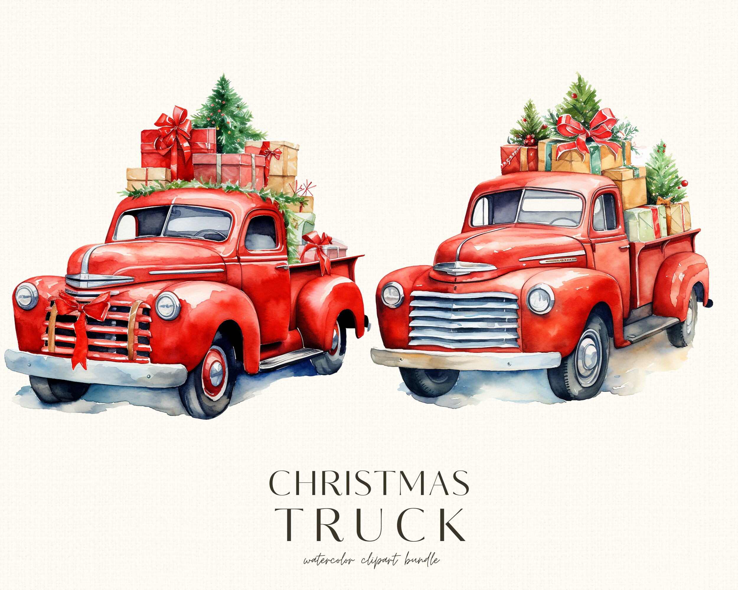 Watercolor Winter Truck Clipart-christmas Decor-holiday Decor-cute ...
