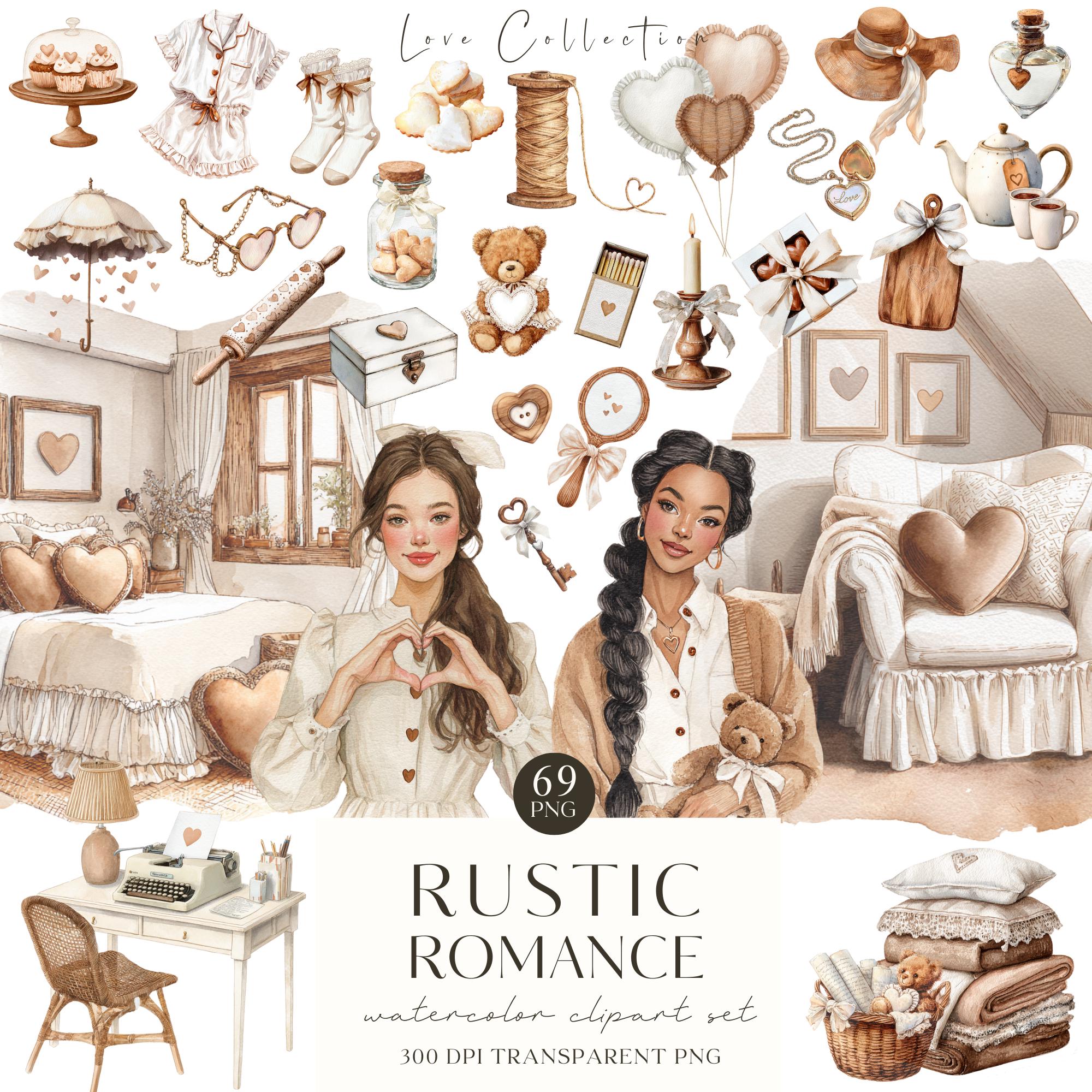 Watercolor Rustic Romance Valentine's Day Clipart, Neutral Valentine ...