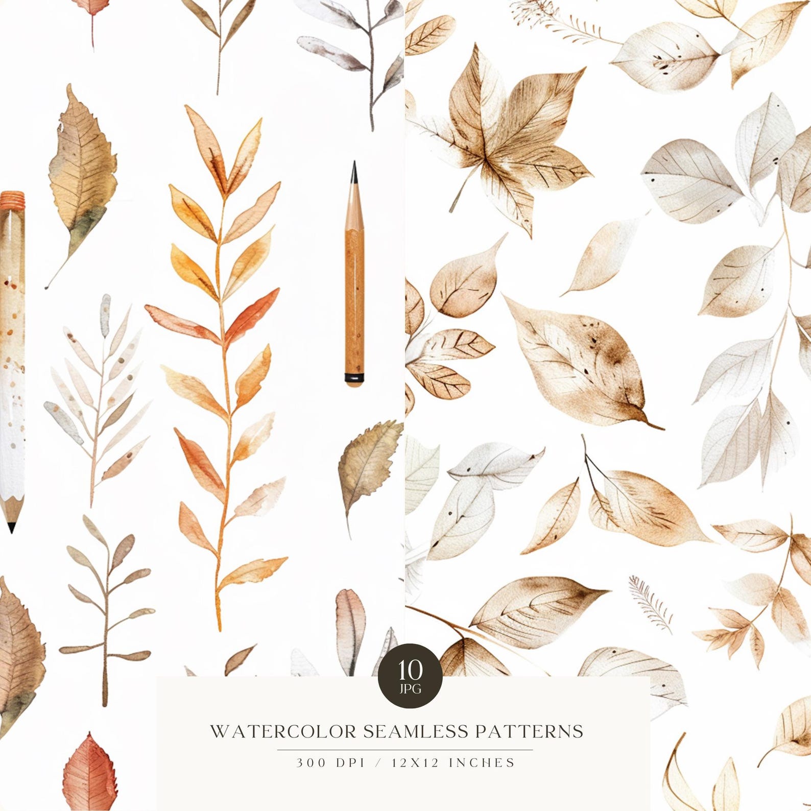 Watercolor Cozy Autumn Neutral Seamless Patterns, Beige Fall JPG ...