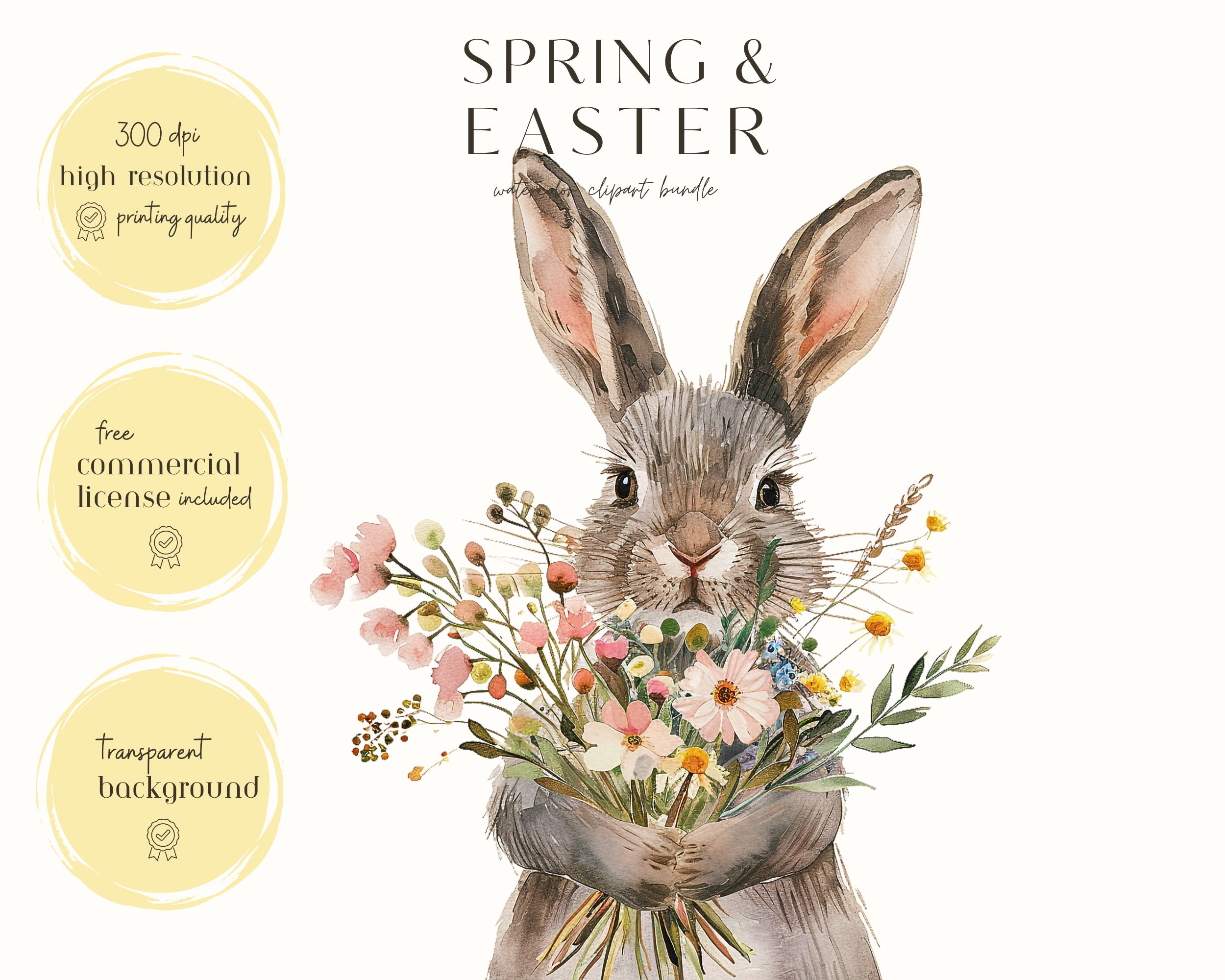 Watercolor Spring Easter Clipart-floral Clipart-easter Graphics-easter ...