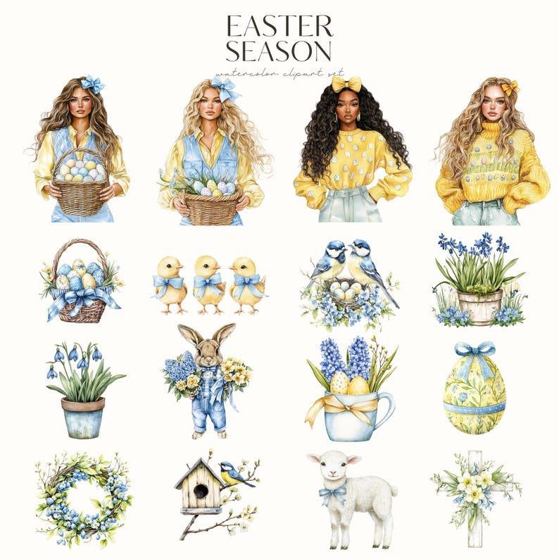 Easter Clipart, Watercolor Springtime, Easter Egg, Easter Bunny, Cute ...