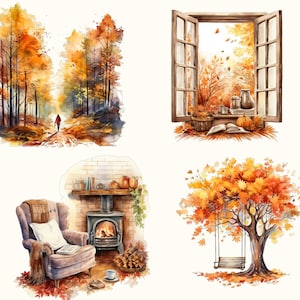 Autumn Scenes-watercolor Fall Clipart Set-fall Clipart-fall ...