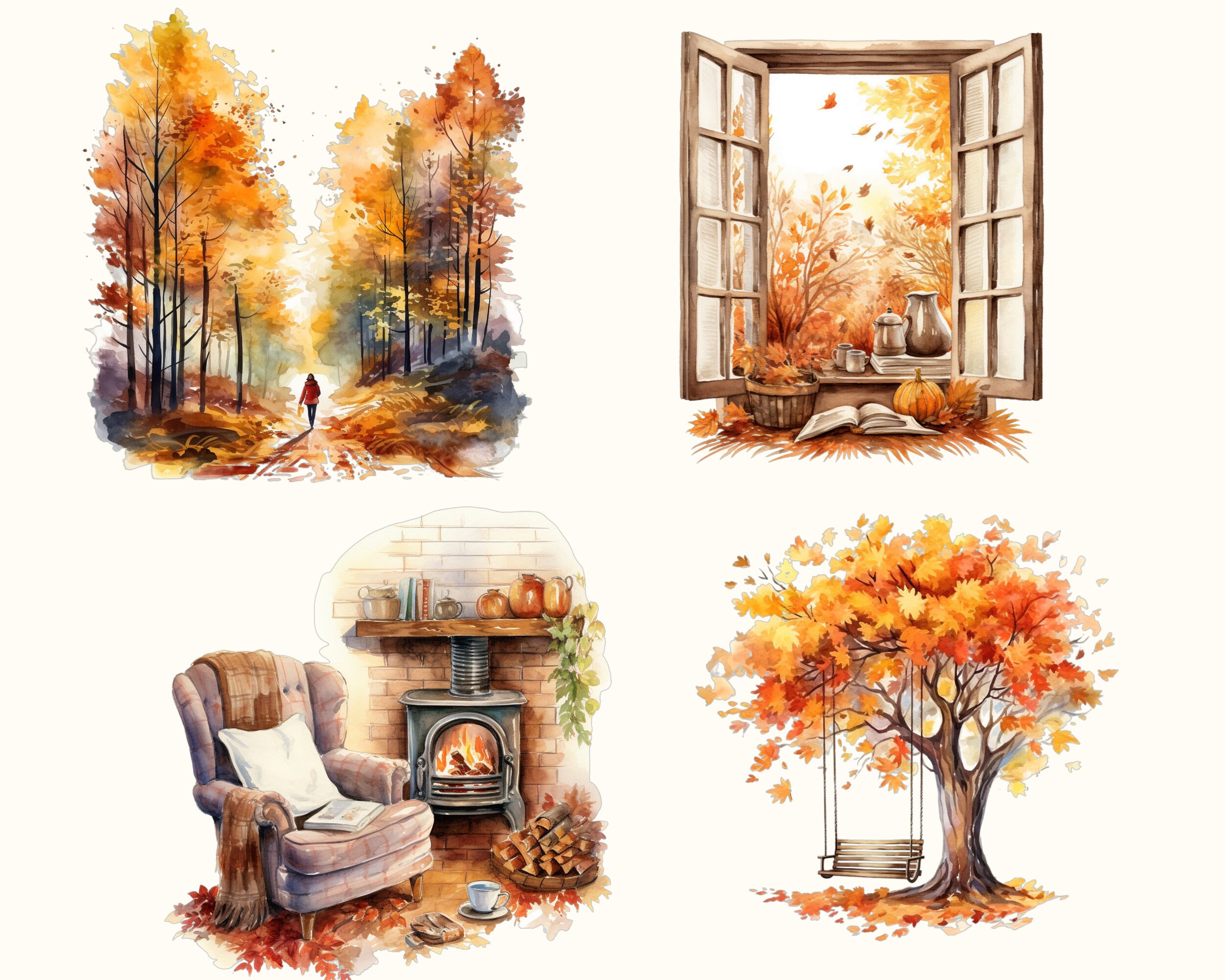 Autumn Scenes-watercolor Fall Clipart Set-fall Clipart-fall ...