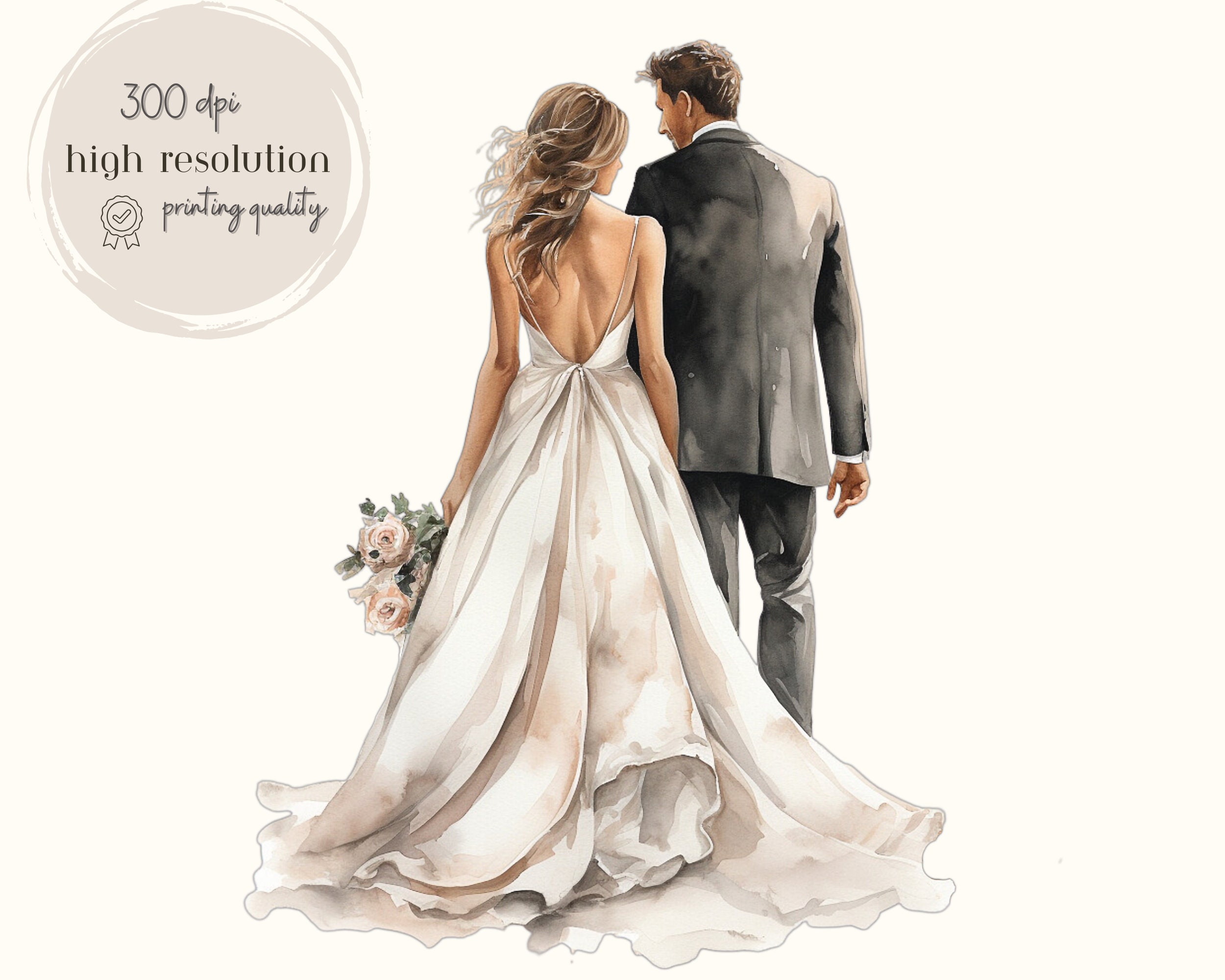 34 Bride and Groom Back Clipart Watercolor-wedding Day Clipart - Etsy