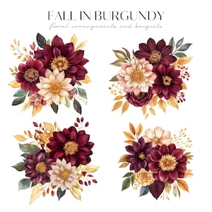 Watercolor Burgundy Fall Floral Clipart, Autumn Floral Bouquet, Fall ...