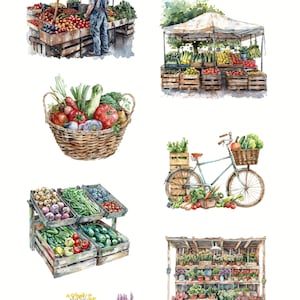 Farmer's Market Clipart- Watwercolor Market-healthy Living-veggie-junk ...