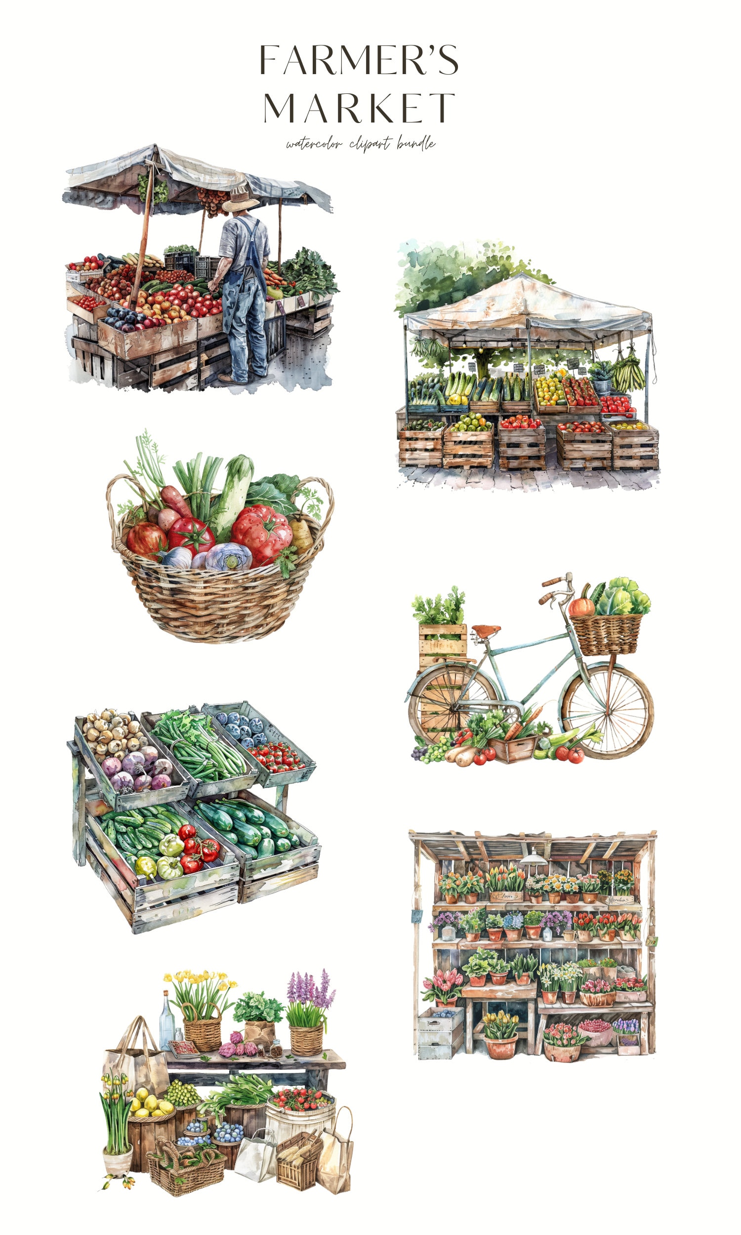 Farmer's Market Clipart- Watwercolor Market-healthy Living-veggie-junk ...