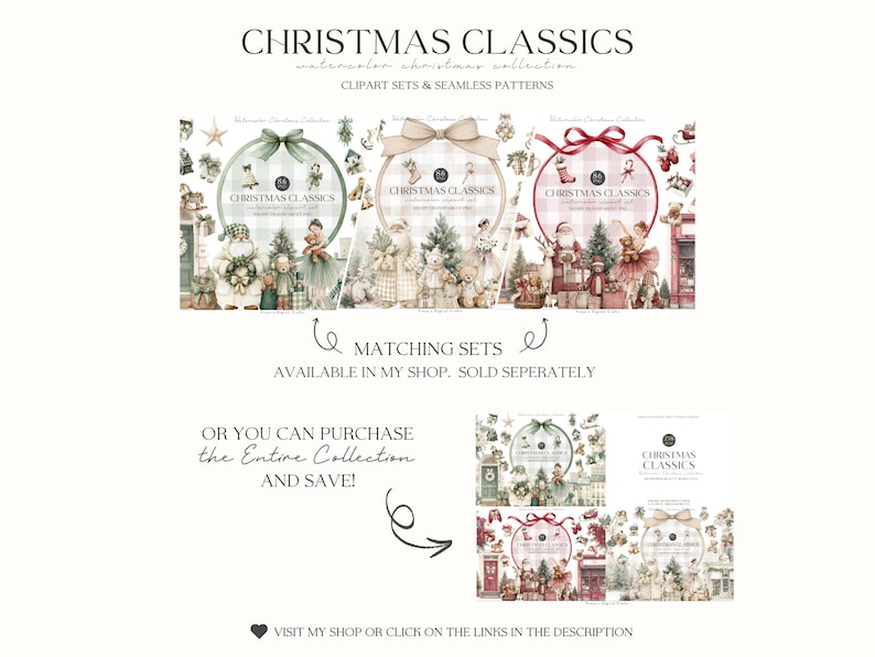 Watercolor Classic Christmas Clipart, Cozy Christmas Graphics, Santa ...