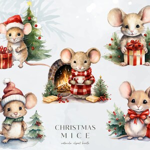 Christmas Mice Clipart, Watercolor Christmas Mouse, Winter Clipart ...